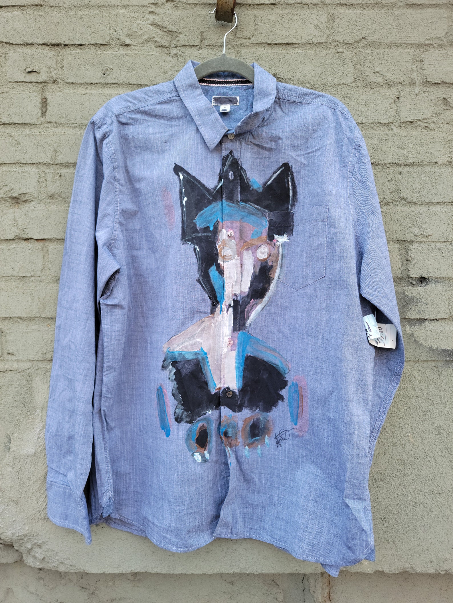 Hand Painted Button Down 100% Cotton , Upcycled Clothing, Neo ...