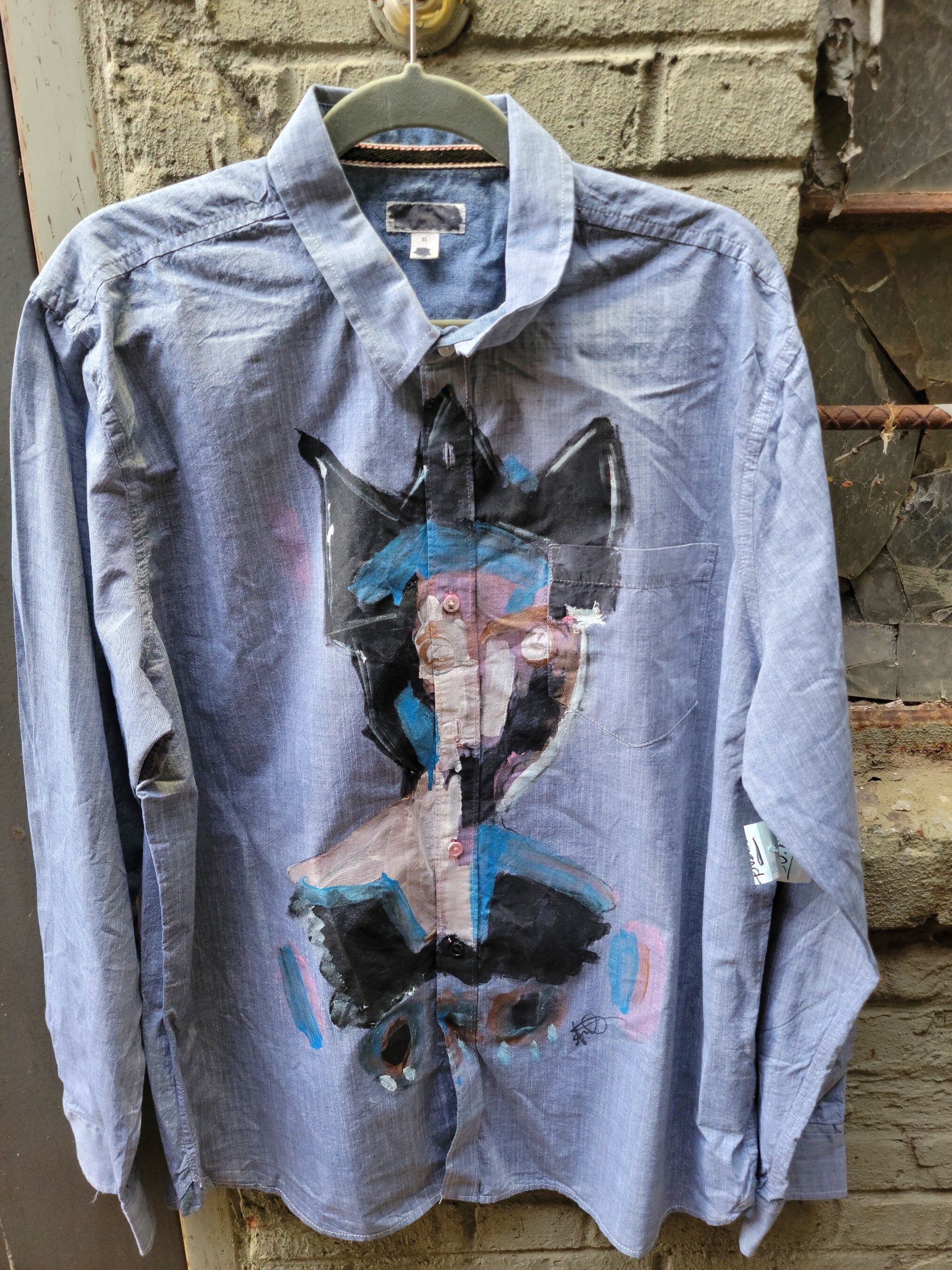 Hand Painted Button Down 100% Cotton , Upcycled Clothing, Neo ...