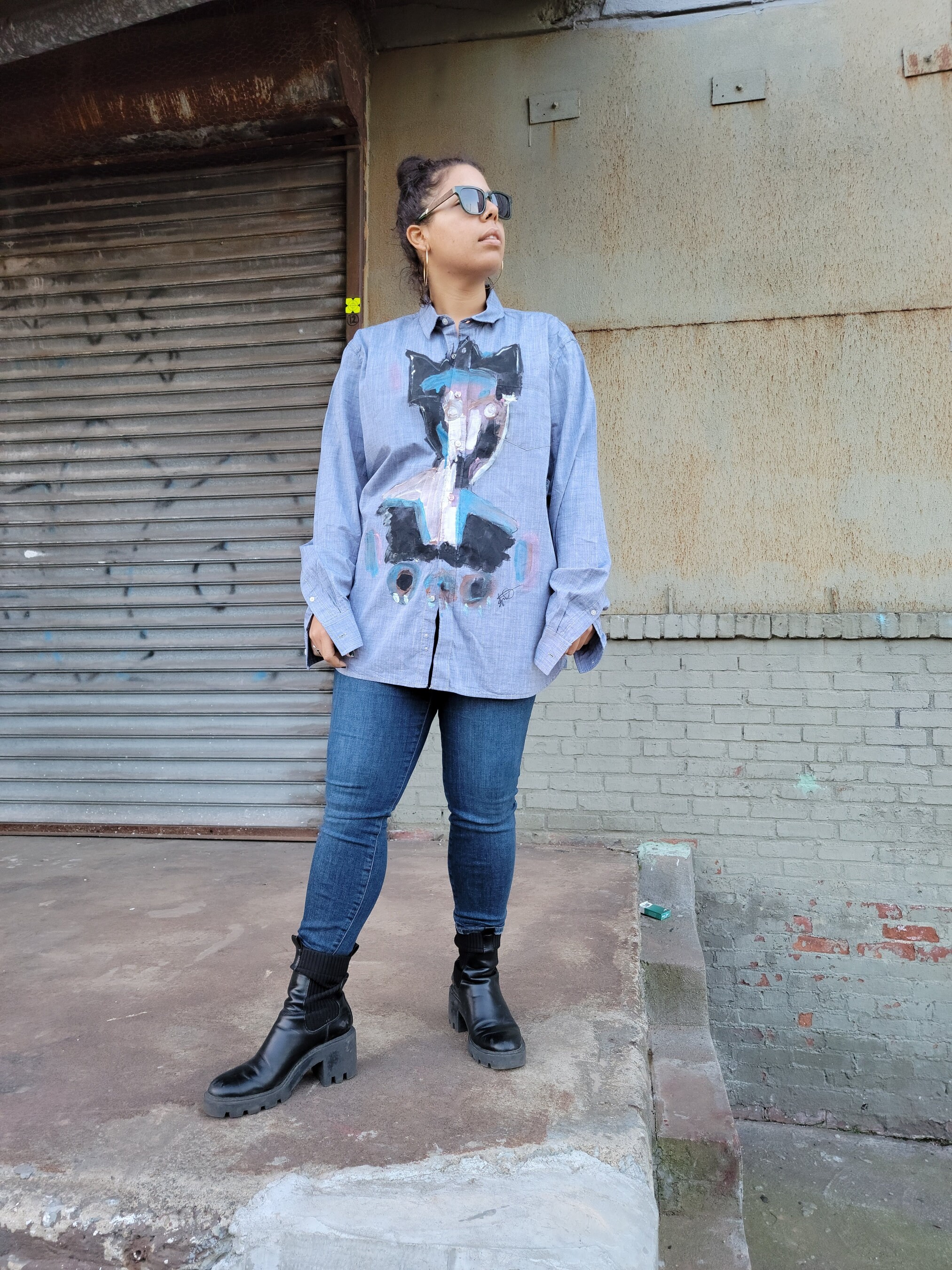 Hand Painted Button Down 100% Cotton , Upcycled Clothing, Neo ...