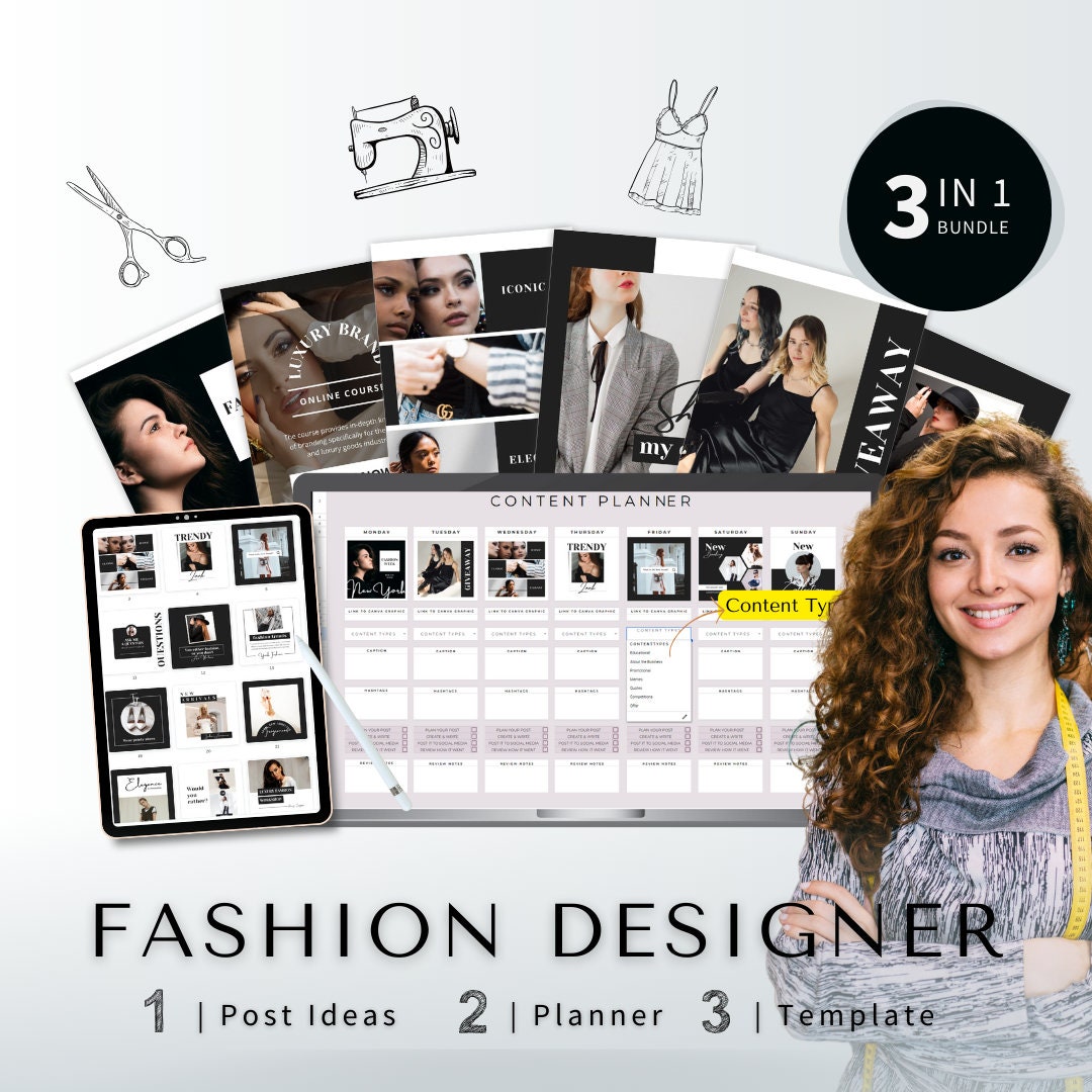 Fashion Designer 3 in 1 Bundle 2024 Canva Template-post Ideas-planner ...