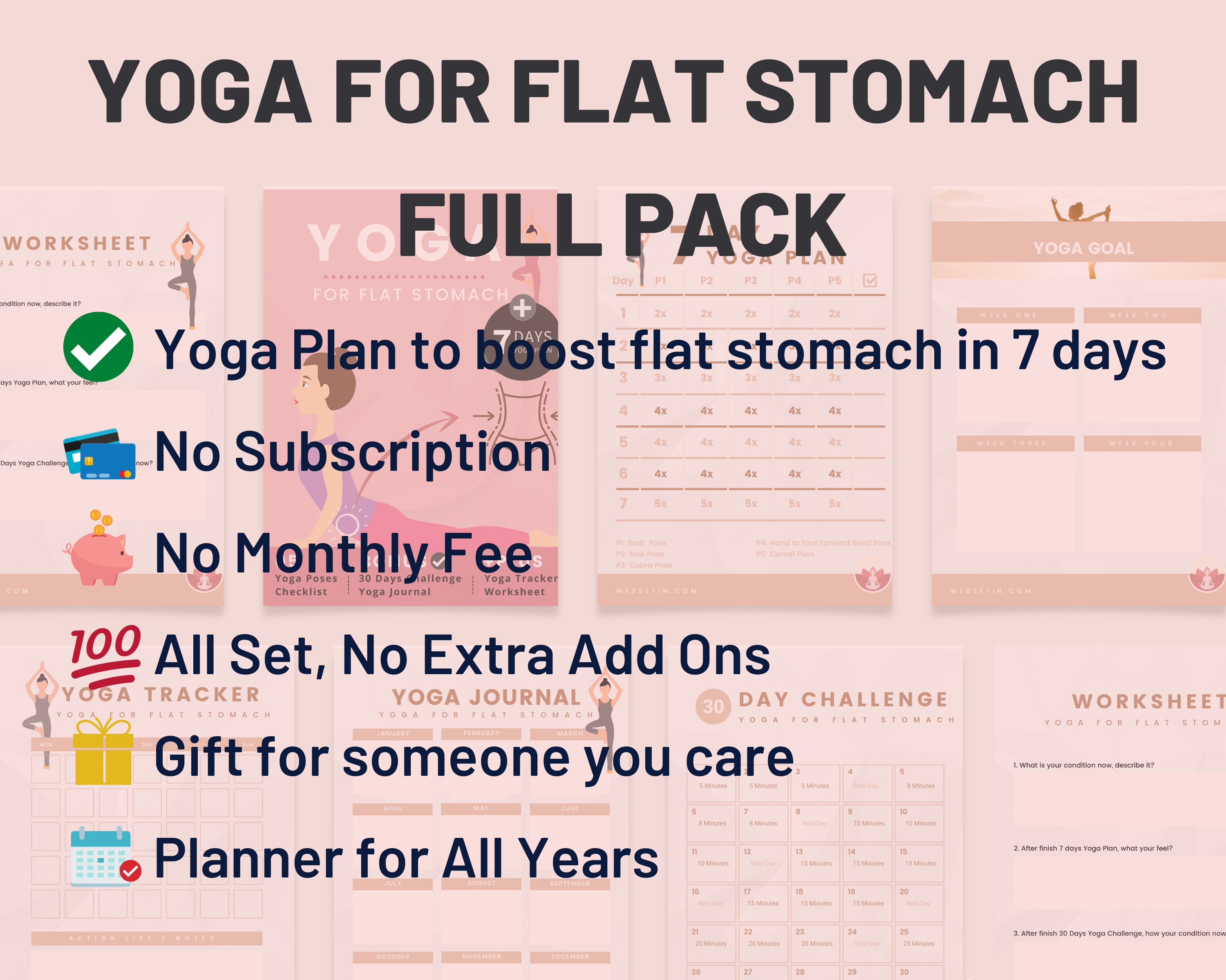 Yoga for Flat Stomach 2024 Printable Ebook yoga Plan-yoga Journal-yoga ...