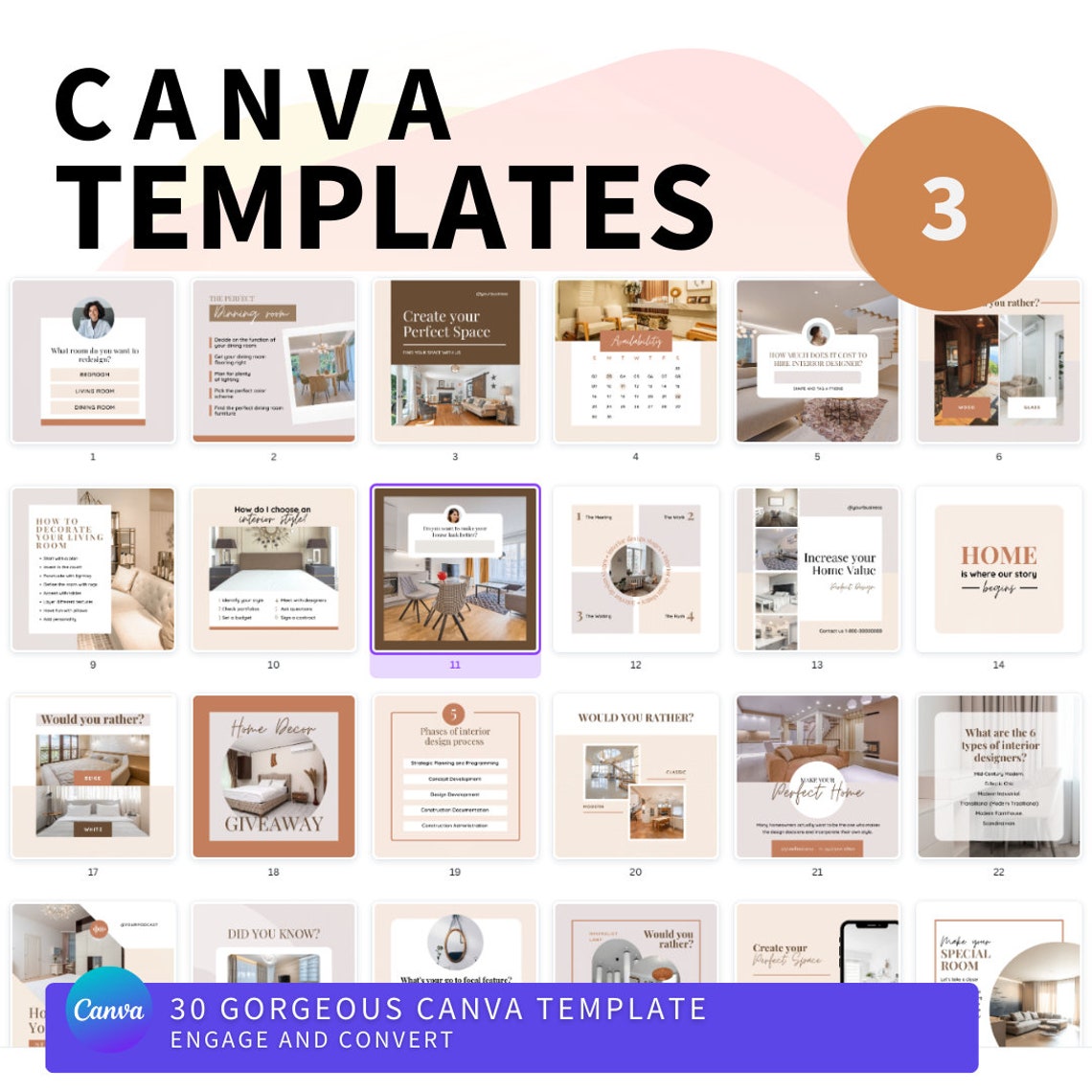 Interior Designer 3 in 1 Bundle 2024 Canva Template-post Ideas-planner ...