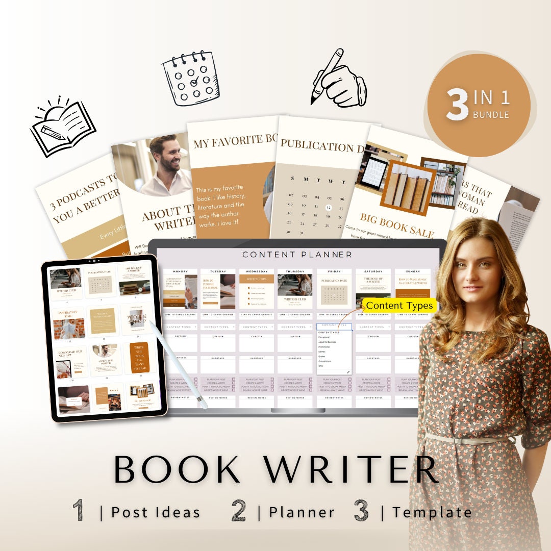 Book Writer 3 in 1 Bundle 2024 Canva Template-post Ideas-planner-book ...