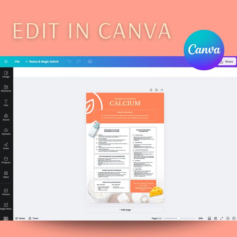 Calcium Flyer -nutrient and Supplement - Fiber Canva Template - Etsy