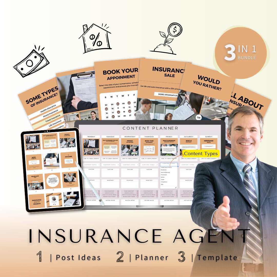 Insurance Agent 3 in 1 Bundle 2024 Canva Template-post Ideas-planner ...