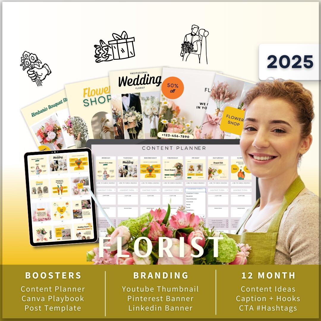 Florist Bundle 2025 Canva Template-post Ideas-planner-bouquet-flower ...