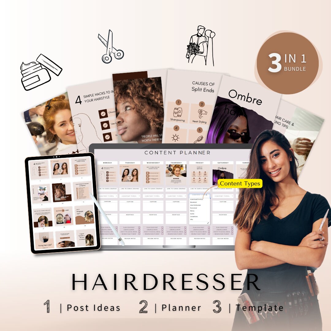 Hairdresser-hair Styler 3 in 1 Bundle 2024 Canva Template-post Ideas ...
