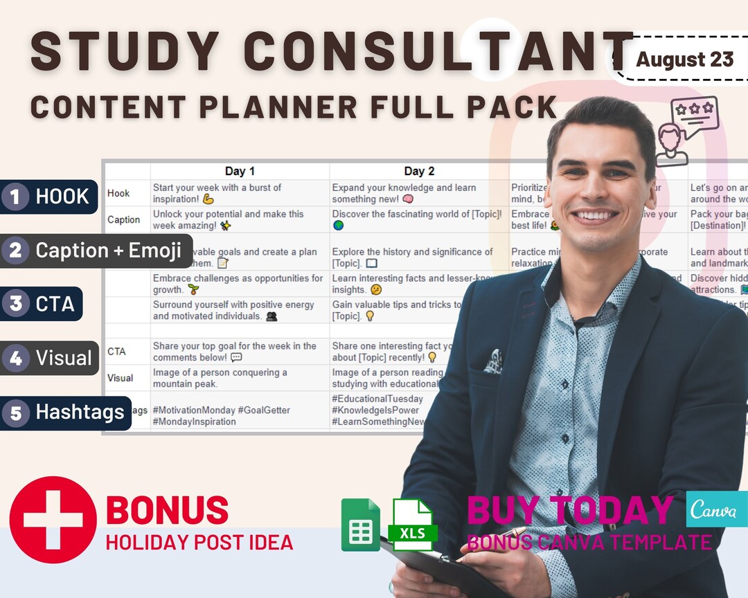 Study Consultant Content Calendar Ideas Planner Creator - Etsy