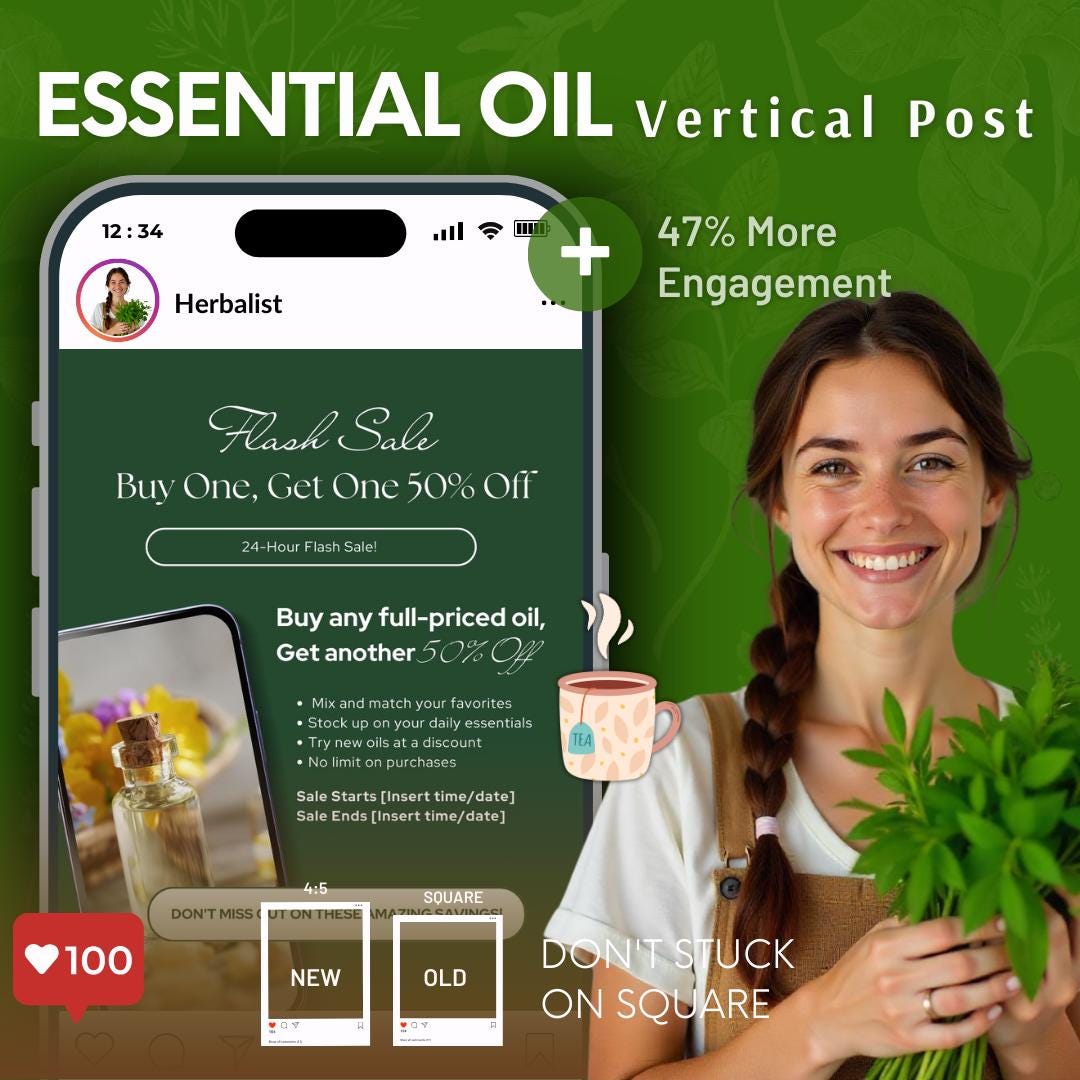 Essential Oil Instagram Post Vertical- Herbalist-herbal Store, Canva ...