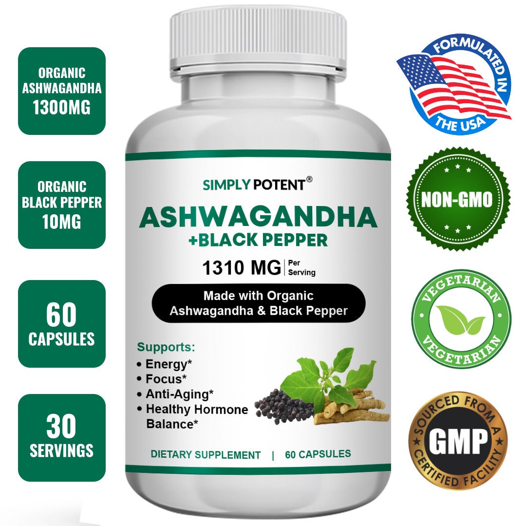 Organic Ashwagandha Capsules With Organic Black Pepper 1300 Mg/serving ...