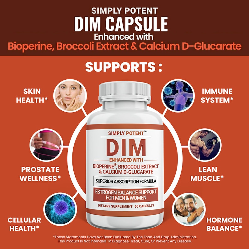 DIM Supplement 150mg Bioperine, PMS, PCOS, Menopause Relief, Estrogen ...