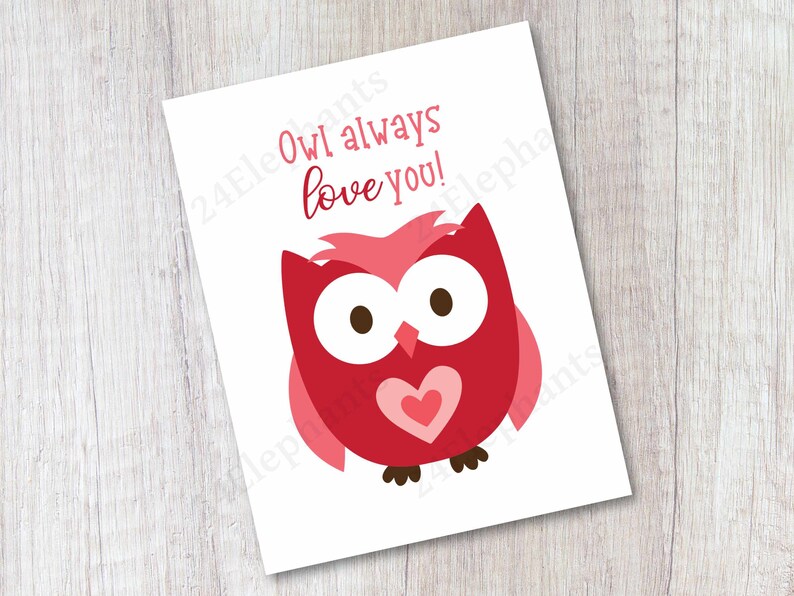 Printable Owl Valentine's Day Card Set | Pink and Red Owls | Cute Owl ...