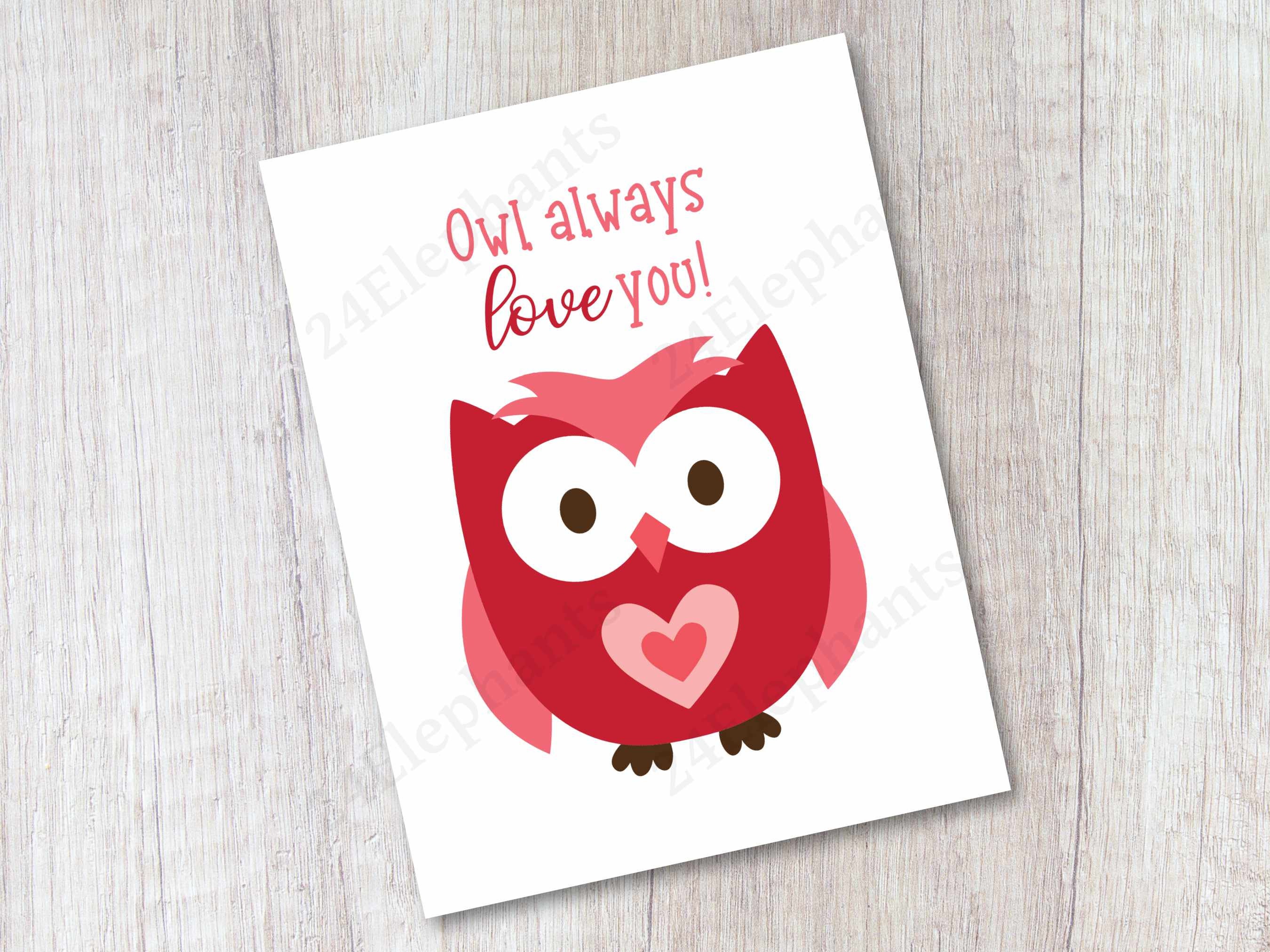 Printable Owl Valentine's Day Card Set | Pink and Red Owls | Cute Owl ...