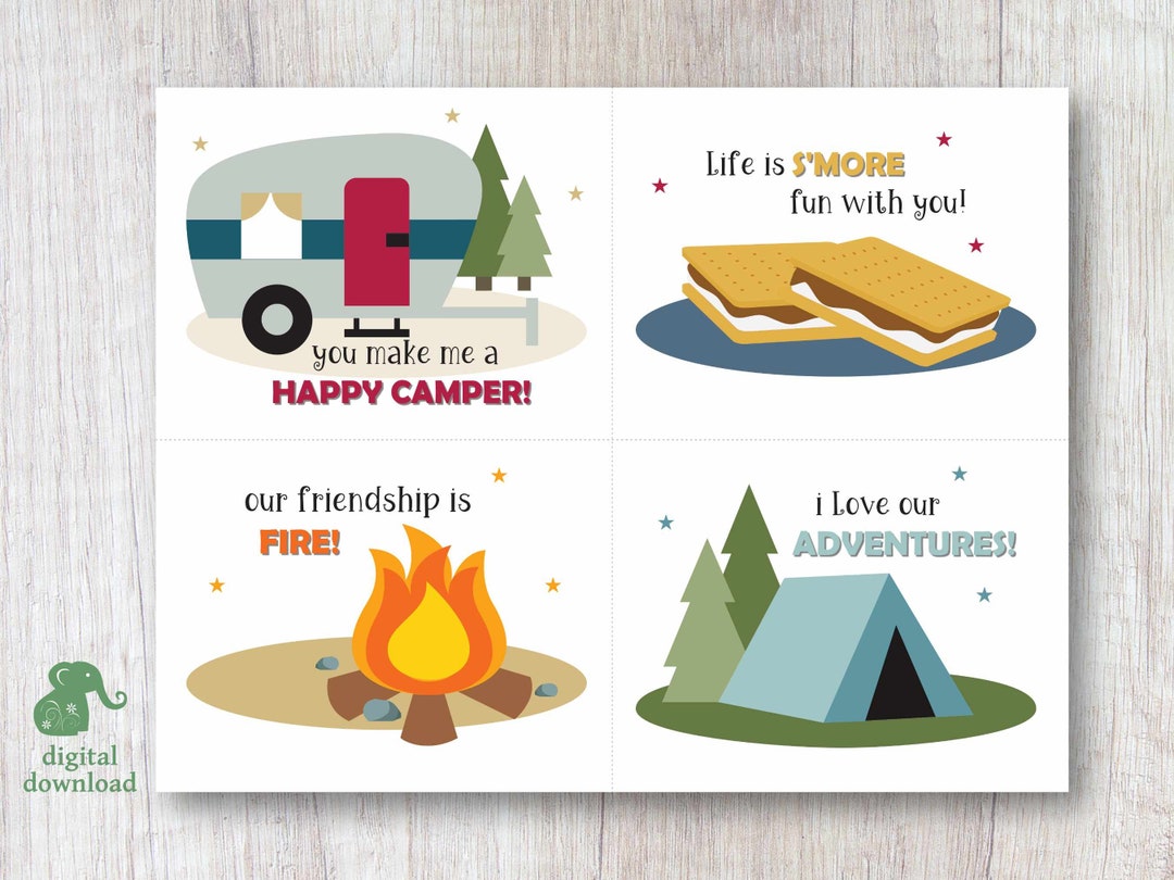 Printable Camping Valentine Cards for Kids School Valentine Cute Camp ...