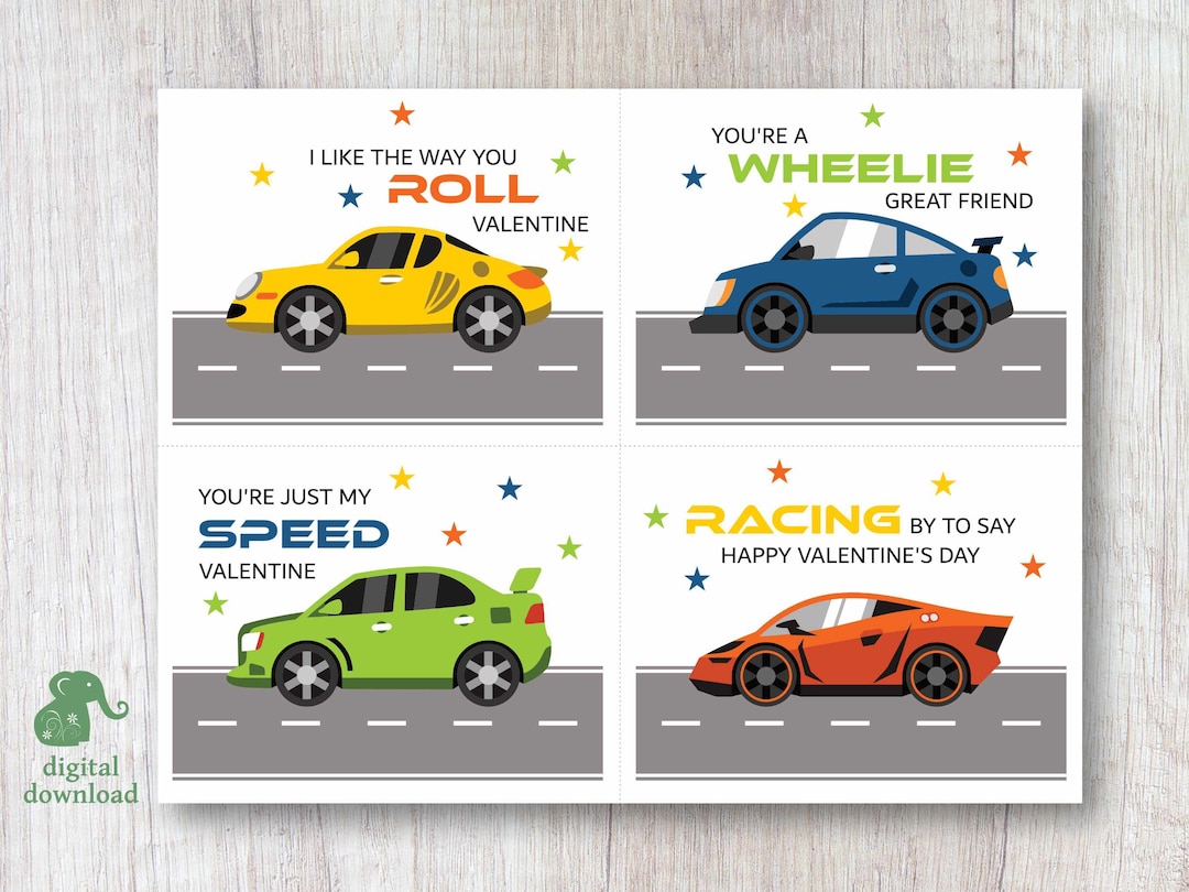 Printable Racing Car Valentine's Cards Sports Car Set Valentine's for ...