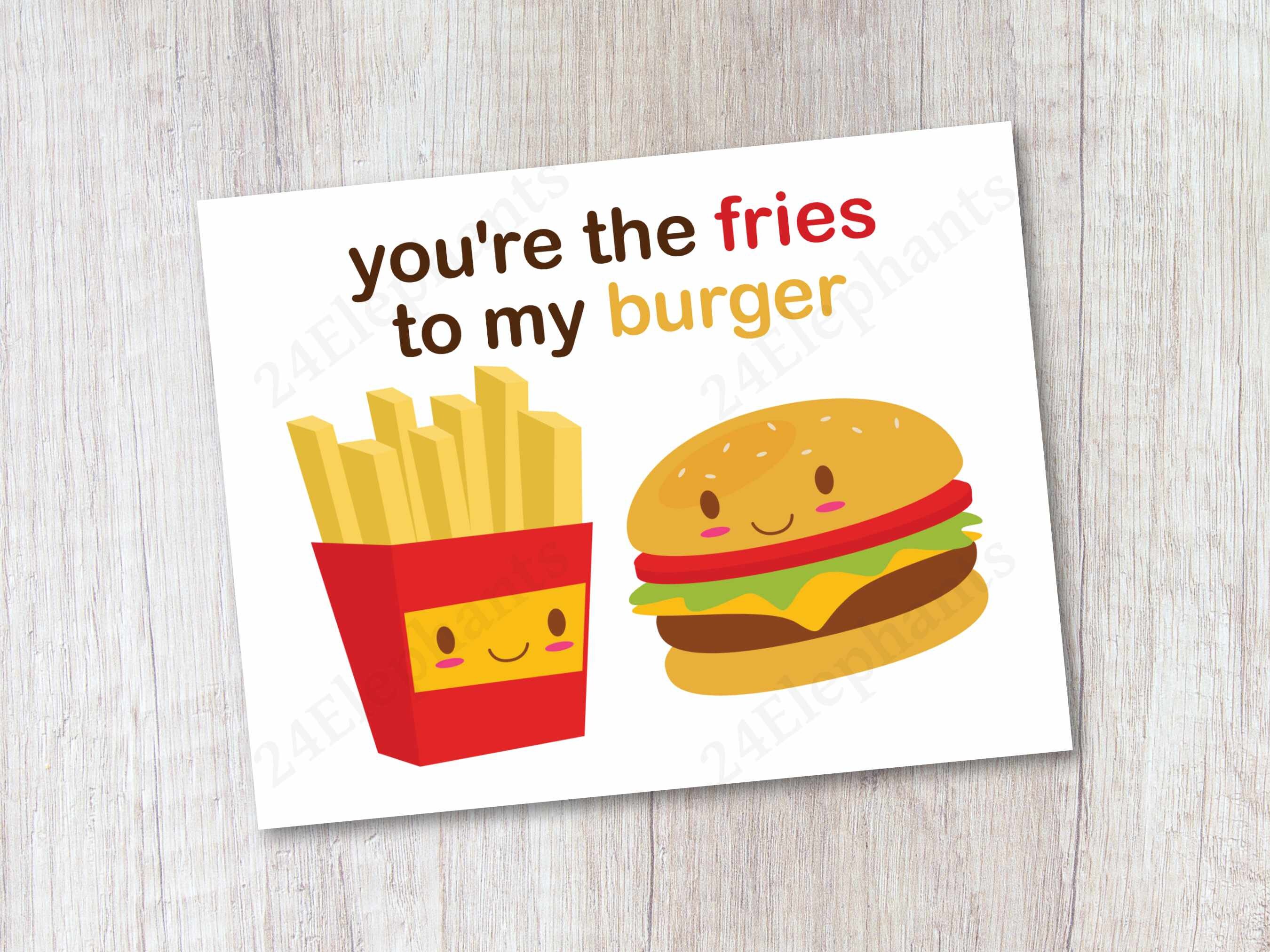 Printable Perfect Match Valentine's Day Card Set Burger - Etsy