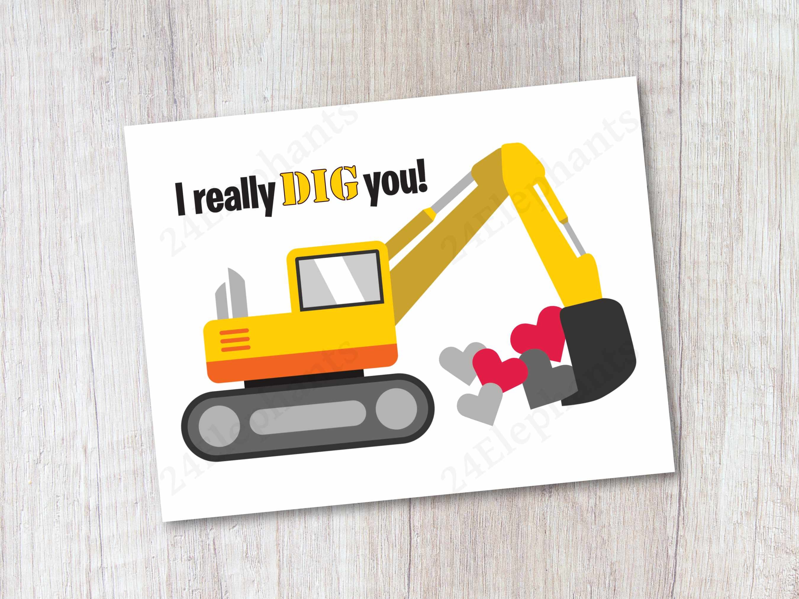 Printable Construction Vehicle Valentine's Day Card Set - Etsy