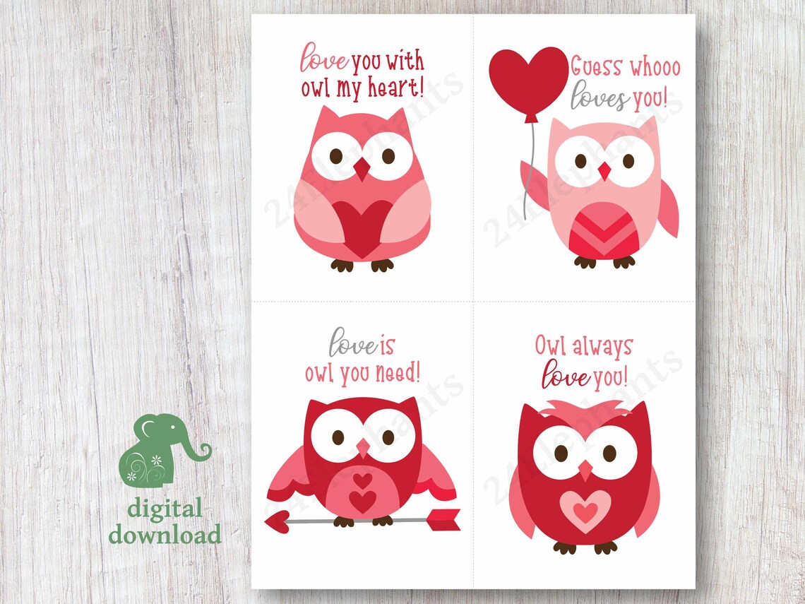 Printable Owl Valentine's Day Card Set | Pink and Red Owls | Cute Owl ...