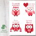 Printable Owl Valentine's Day Card Set | Pink and Red Owls | Cute Owl ...