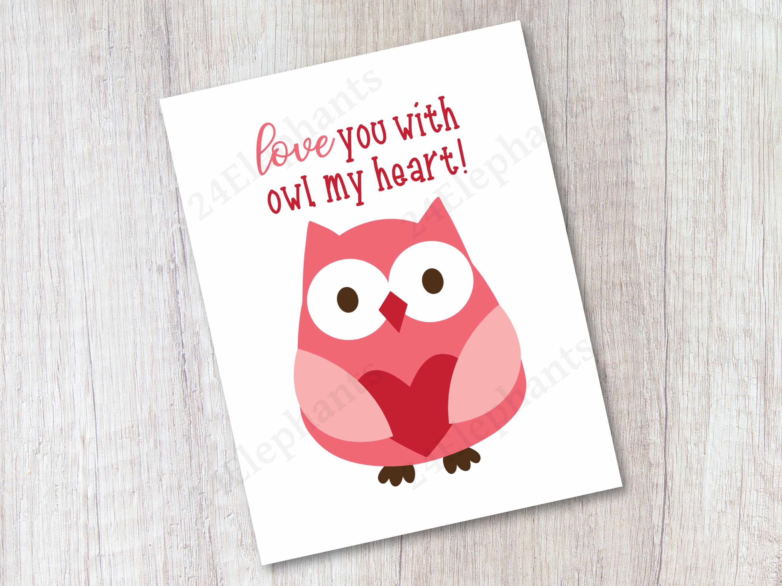 Printable Owl Valentine's Day Card Set | Pink and Red Owls | Cute Owl ...