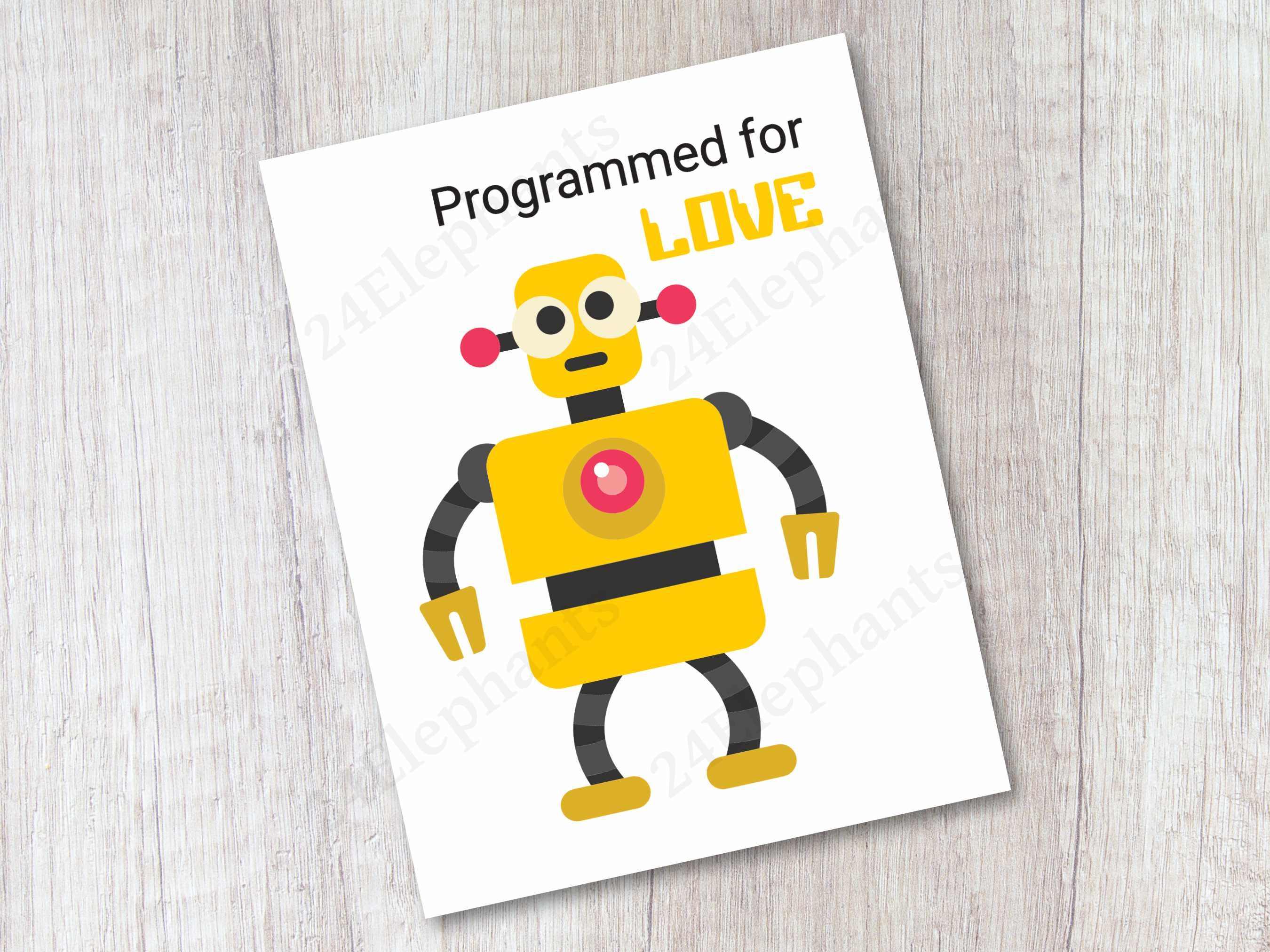 Printable Robot Valentine's Day Card Set | Blue Robot | Yellow Robot ...
