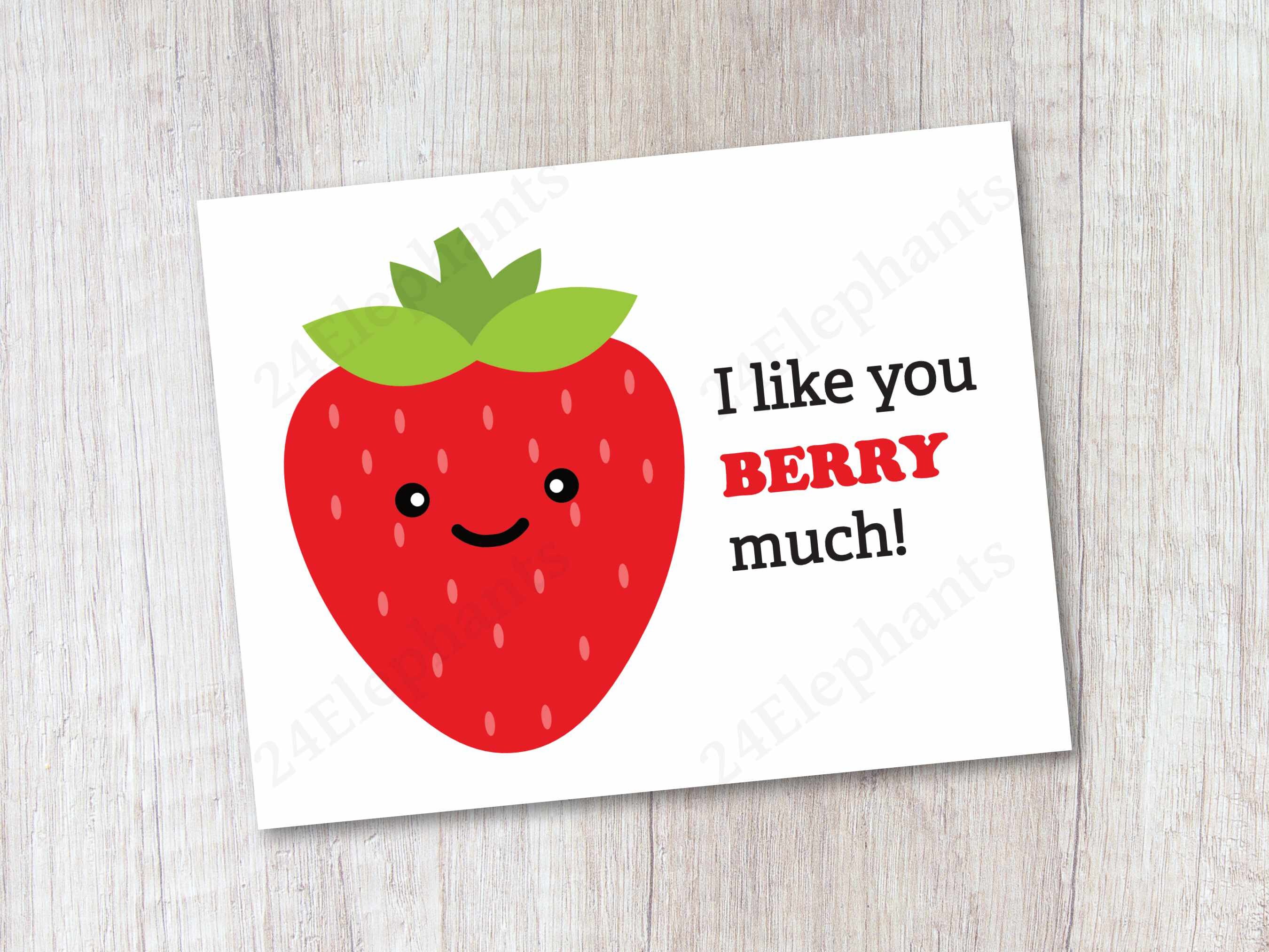 Printable Cute Fruit Valentine's Day Card Set | Cute Strawberry | Cute ...
