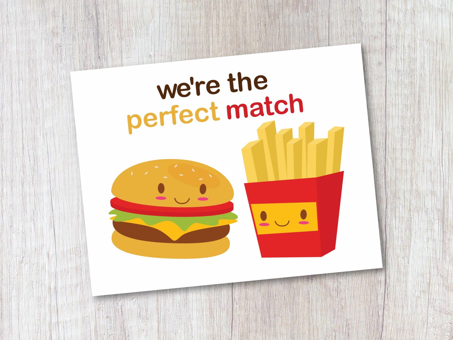 Printable Perfect Match Valentine's Day Card Set | Burger Fries ...