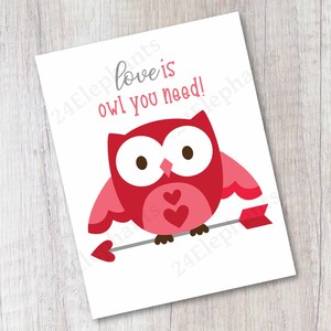 Printable Owl Valentine's Day Card Set | Pink and Red Owls | Cute Owl ...
