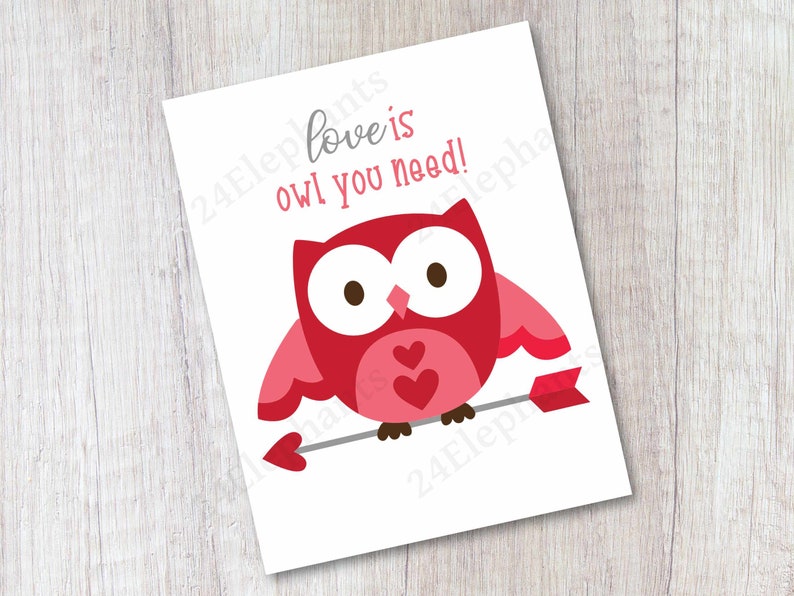 Printable Owl Valentine's Day Card Set | Pink and Red Owls | Cute Owl ...