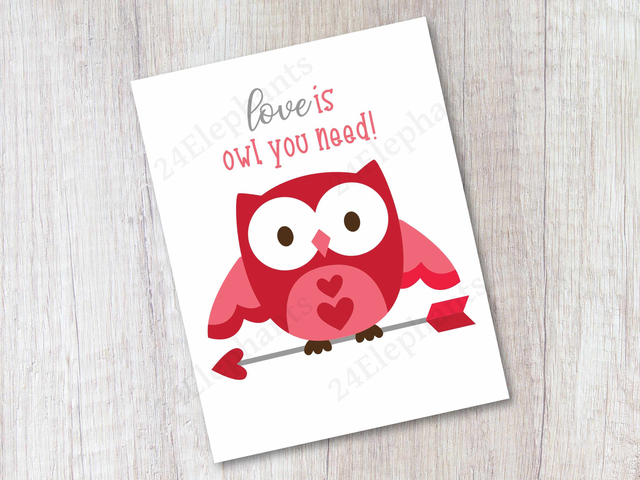 Printable Owl Valentine's Day Card Set | Pink and Red Owls | Cute Owl ...