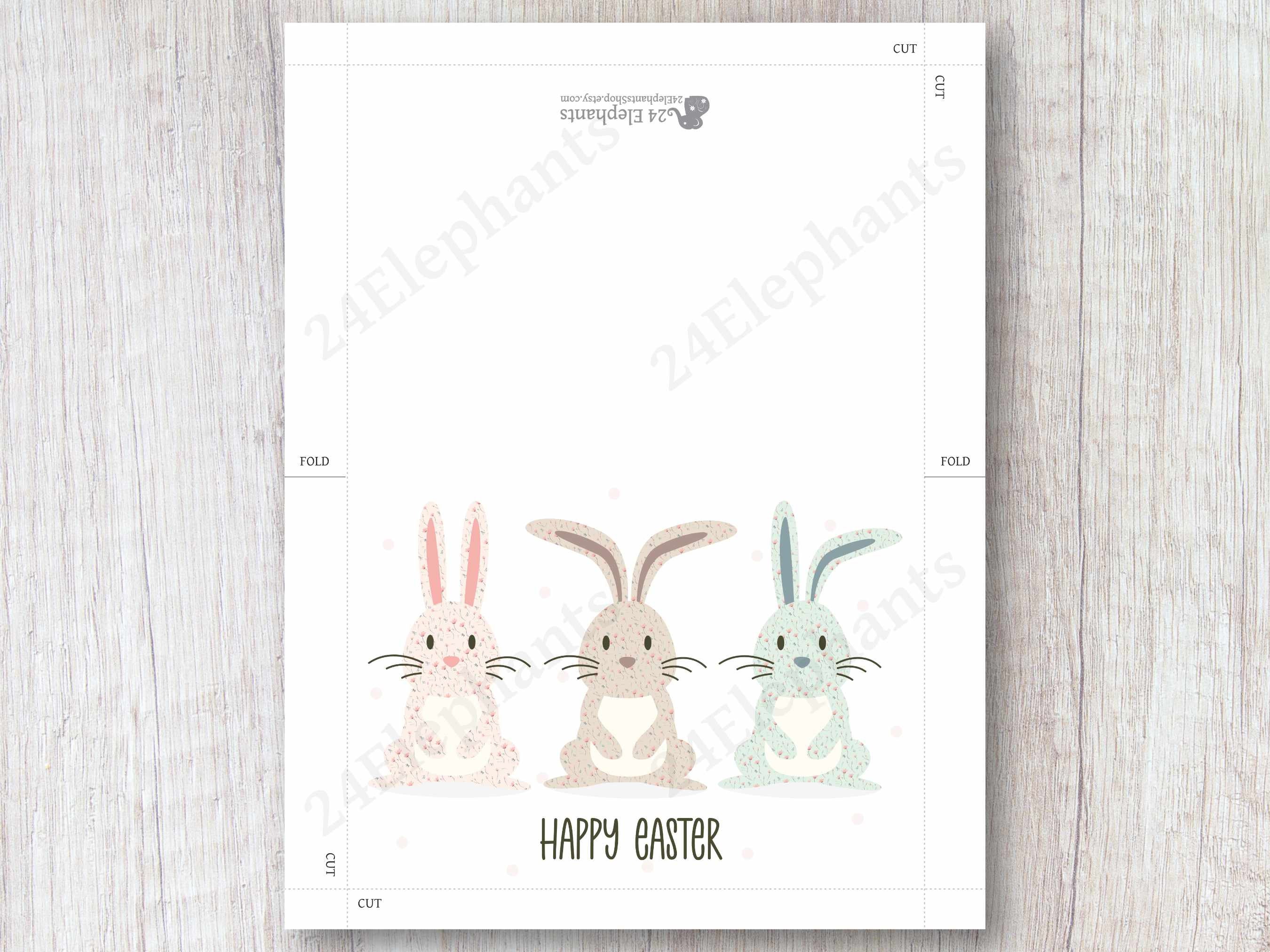 Printable 5x7 Easter Card | Easter Bunnies | Pink Floral Bunny | Beige ...