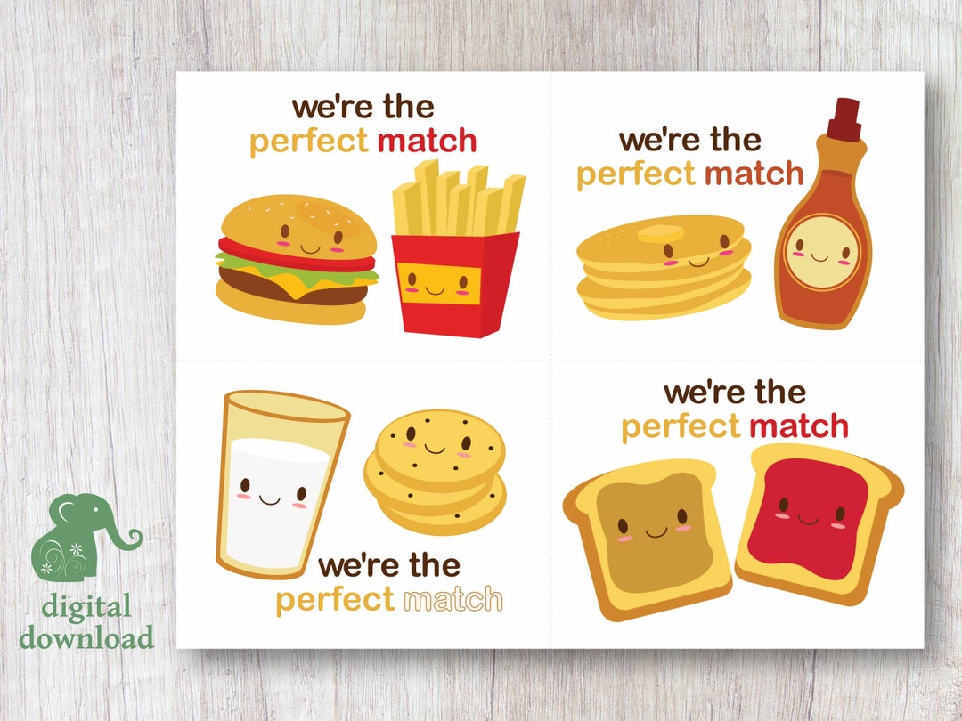 Printable Perfect Match Valentine's Day Card Set | Burger Fries ...