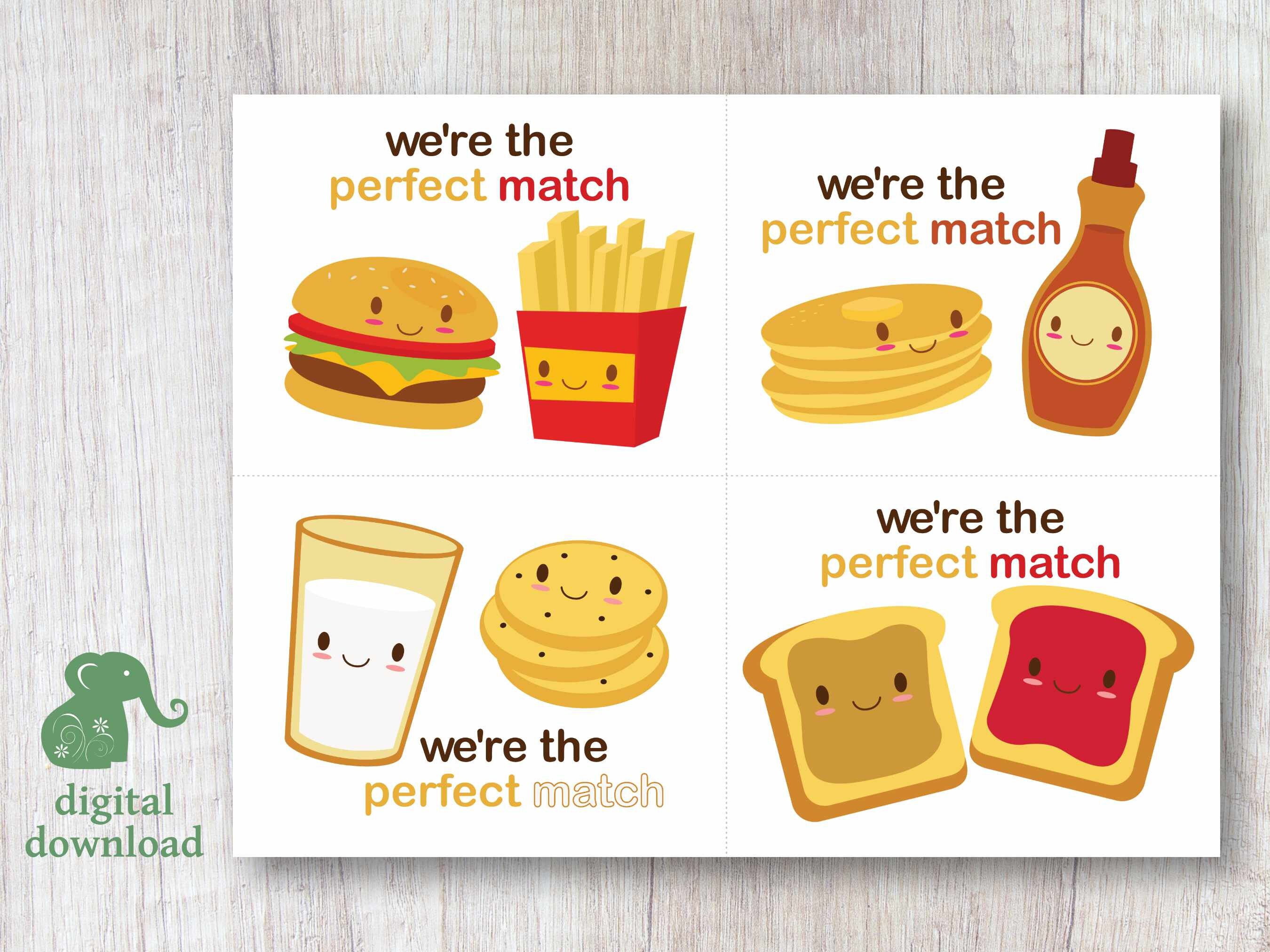 Printable Perfect Match Valentine's Day Card Set | Burger Fries ...