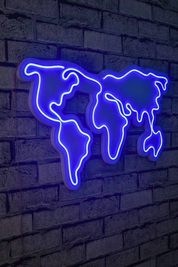 World Map Neon Earth Neon Custom Neon Handmade Neon Wall Signs | Etsy