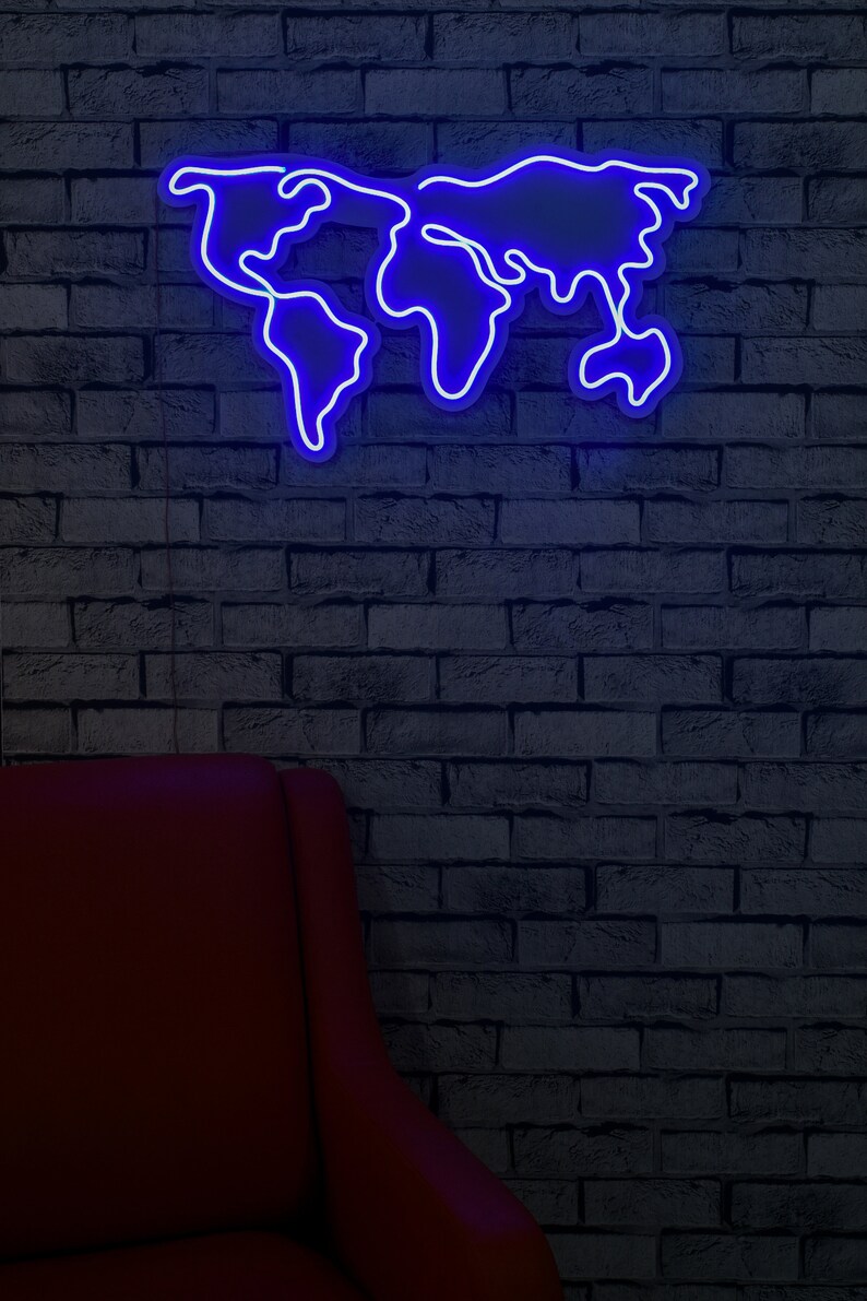 World Map Neon Earth Neon Custom Neon Handmade Neon Wall Signs - Etsy