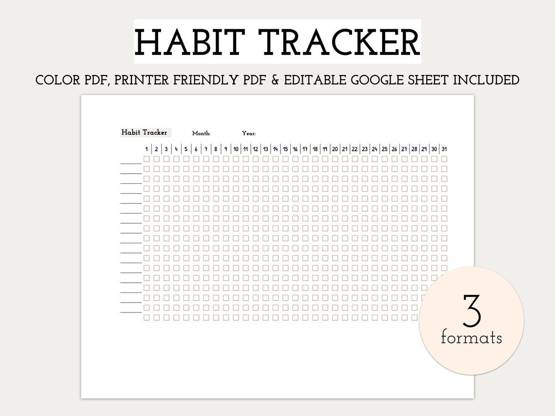 Monthly Habit Tracker / Habit Log Chart Editable Digital Bullet Journal ...