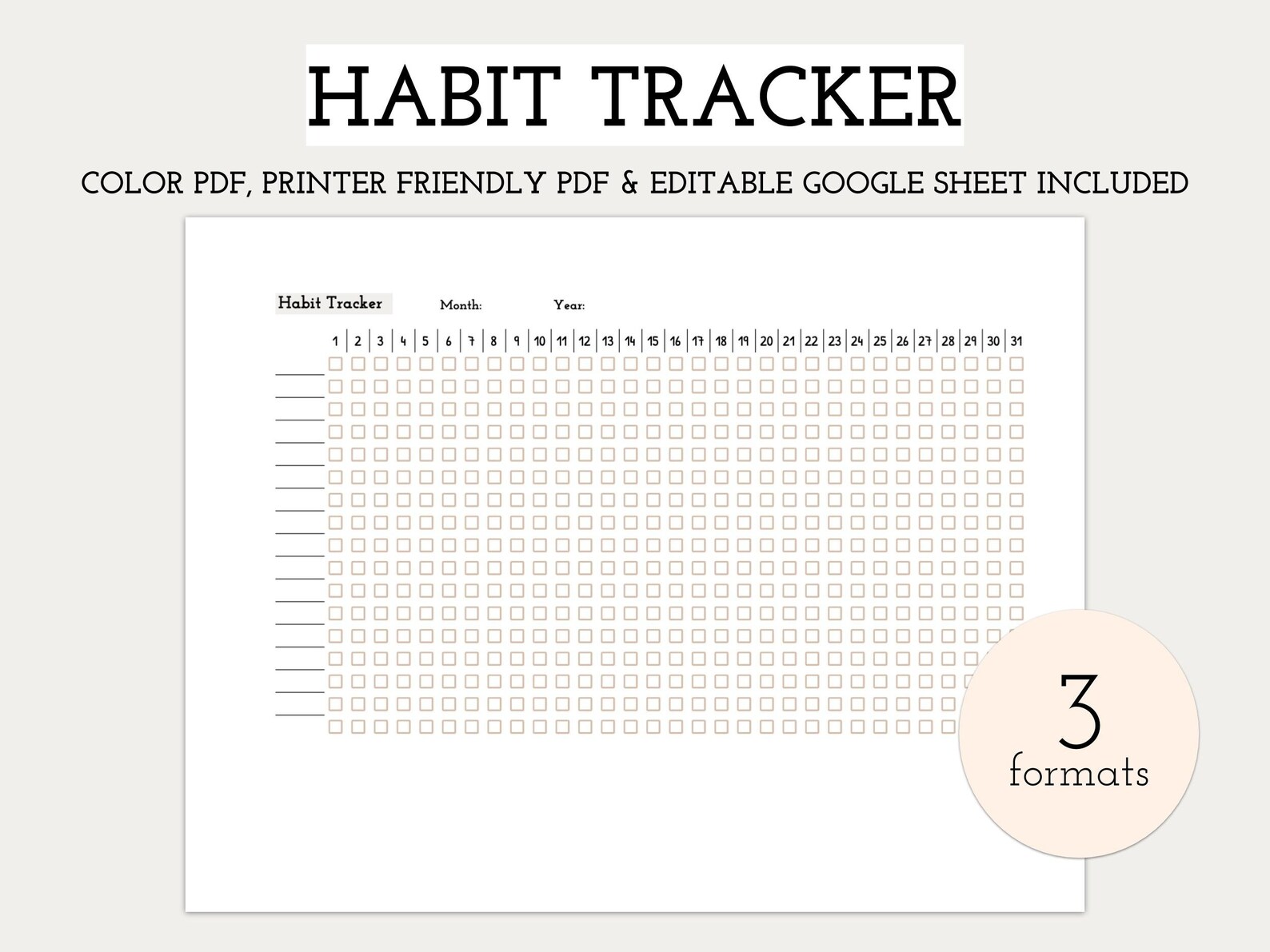 Monthly Habit Tracker / Habit Log Chart Editable Digital Bullet Journal ...