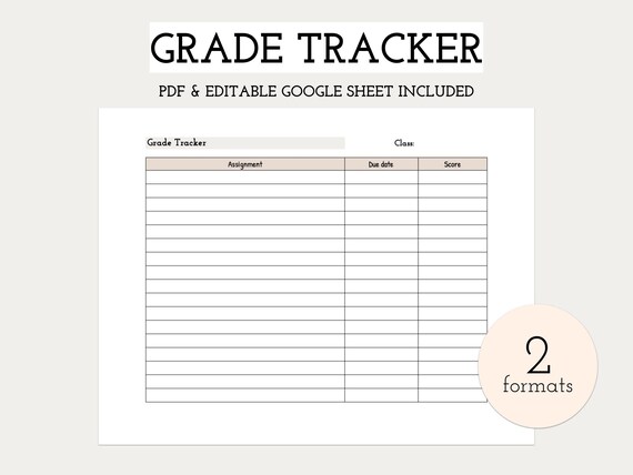 Student Grade Tracker / Simple Progress Tracker Student Tool | Etsy