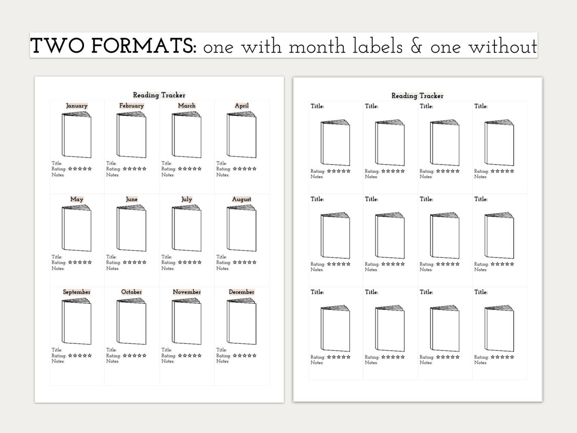 Reading Tracker / Book Log Blank Cover Printable Monthly - Etsy