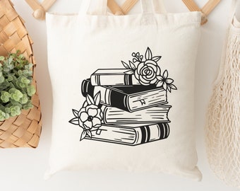 Bookshelf Flowers Growing From Books Floral Bookish Book Tote Bag ...