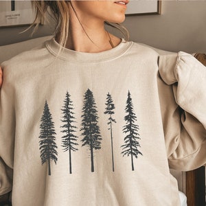 Pine Tree Trio Embroidered Crewneck Sweatshirt, Winter Sweater ...
