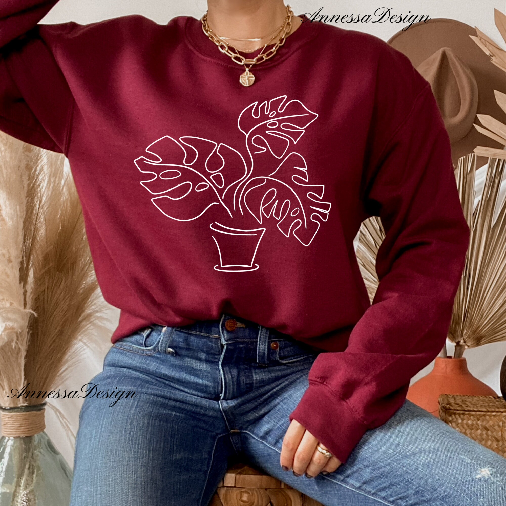 Monstera Plant Sweatshirt Monstera Leaf Plant Mom Gift for | Etsy