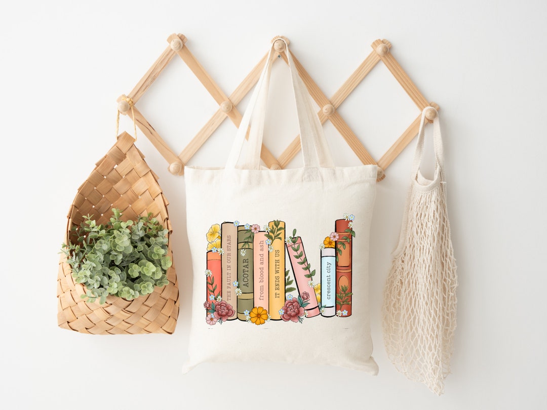 Custom Book Tote Bag, Custom Book Titles Tote, Personalized Bookshelf ...