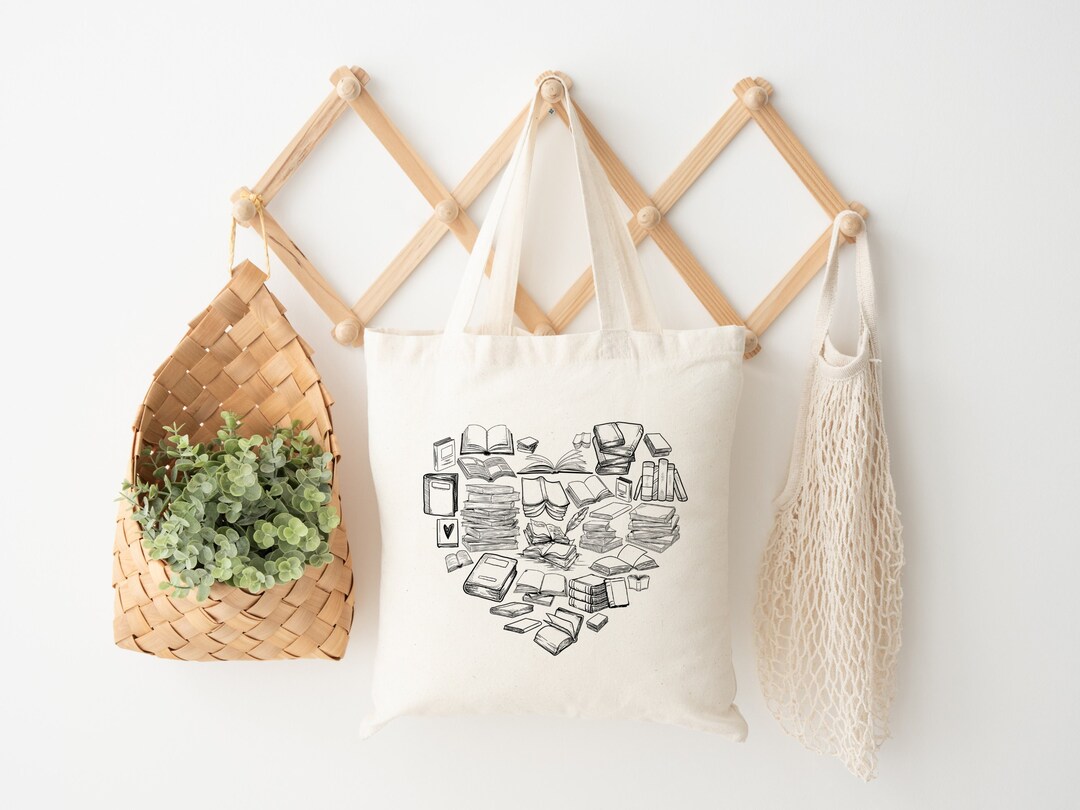 Book Heart Tote Bag, Bookish Tote Bag, Book Tote Bag, Gift for Readers ...