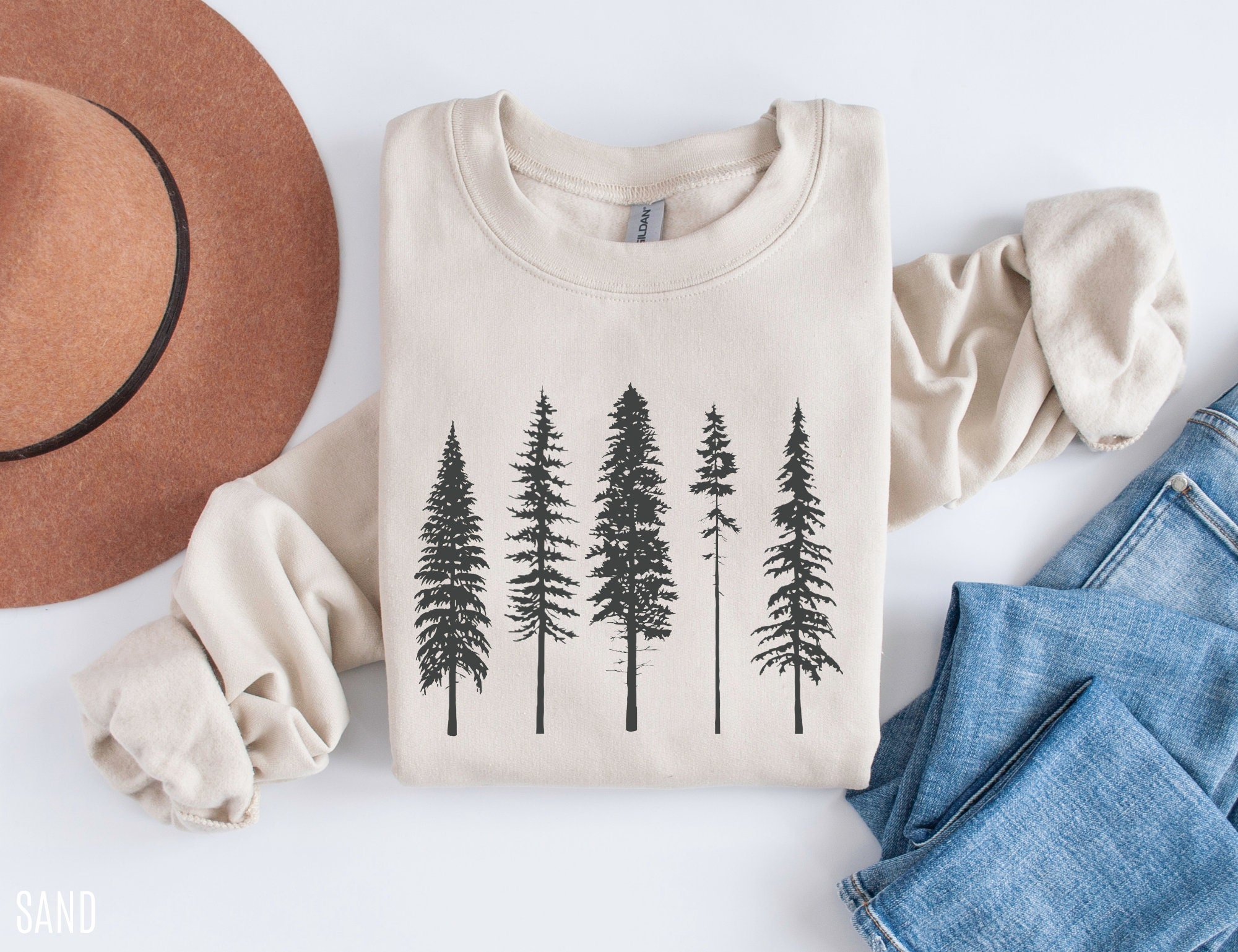 Pine Tree Sweatshirt Evergreen Trees Forest Sweatshirt - Etsy