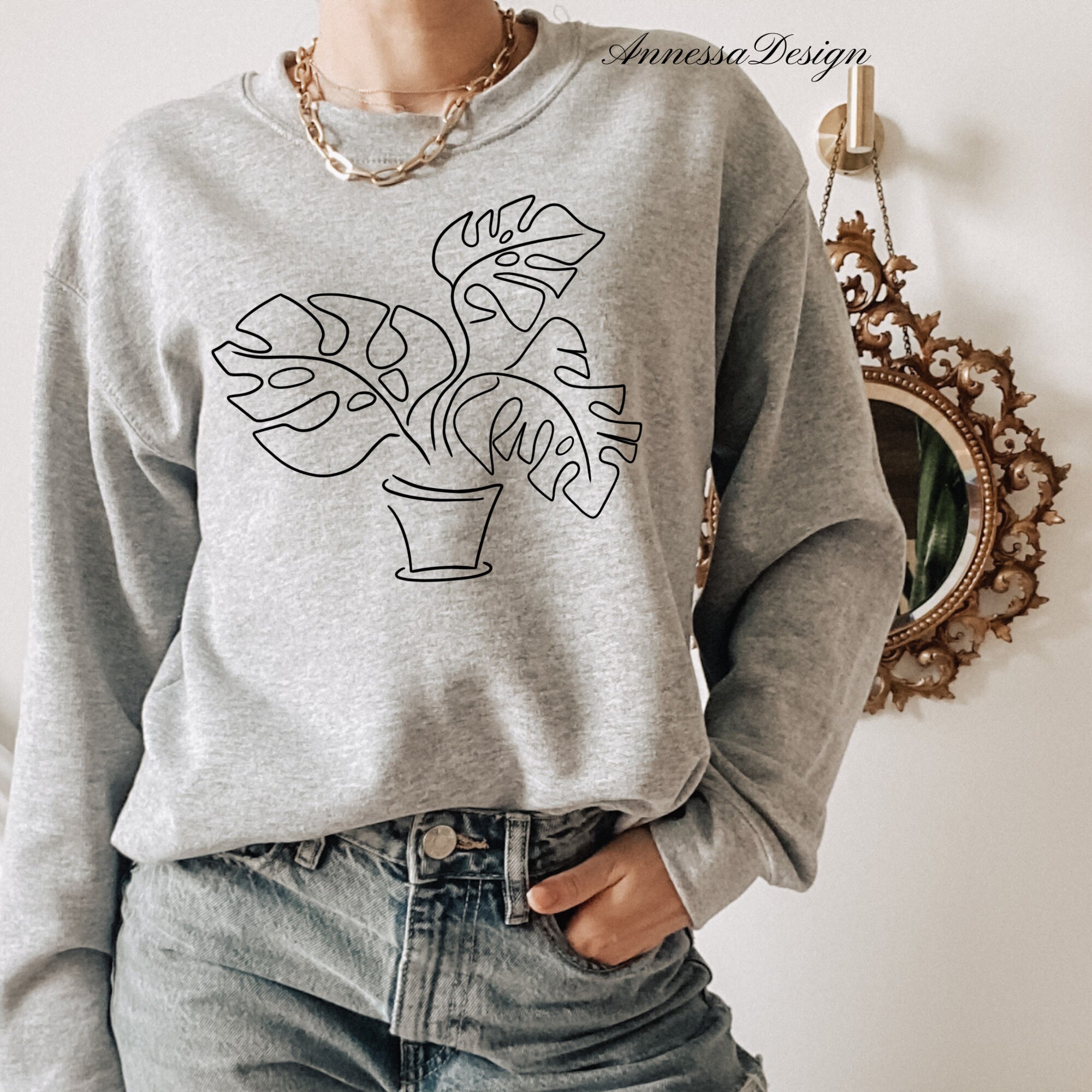 Monstera Plant Sweatshirt Monstera Leaf Plant Mom Gift for | Etsy