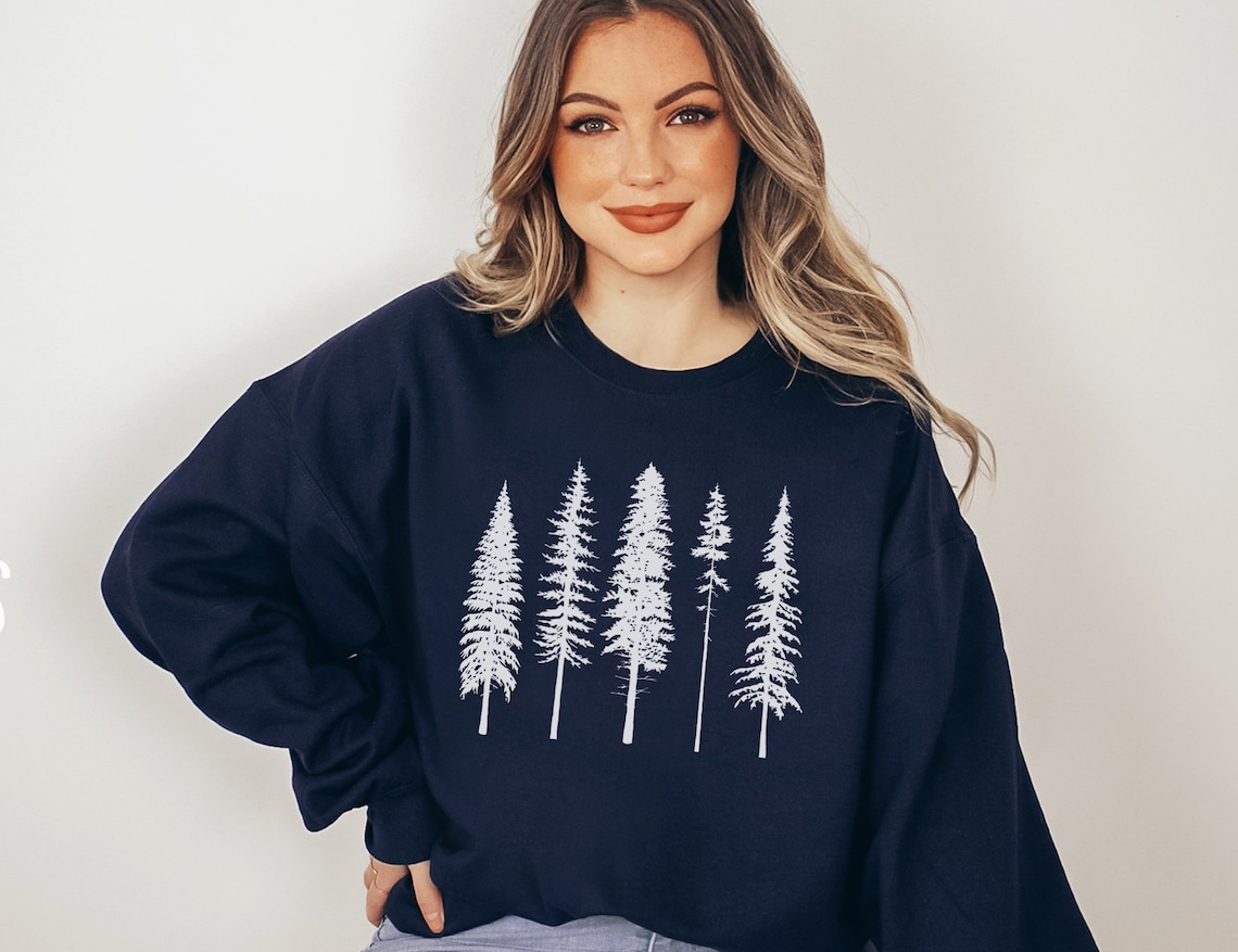 Pine Tree Sweatshirt Evergreen Trees Forest Sweatshirt - Etsy