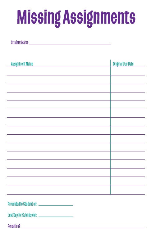 Missing Assignments Handout - Etsy
