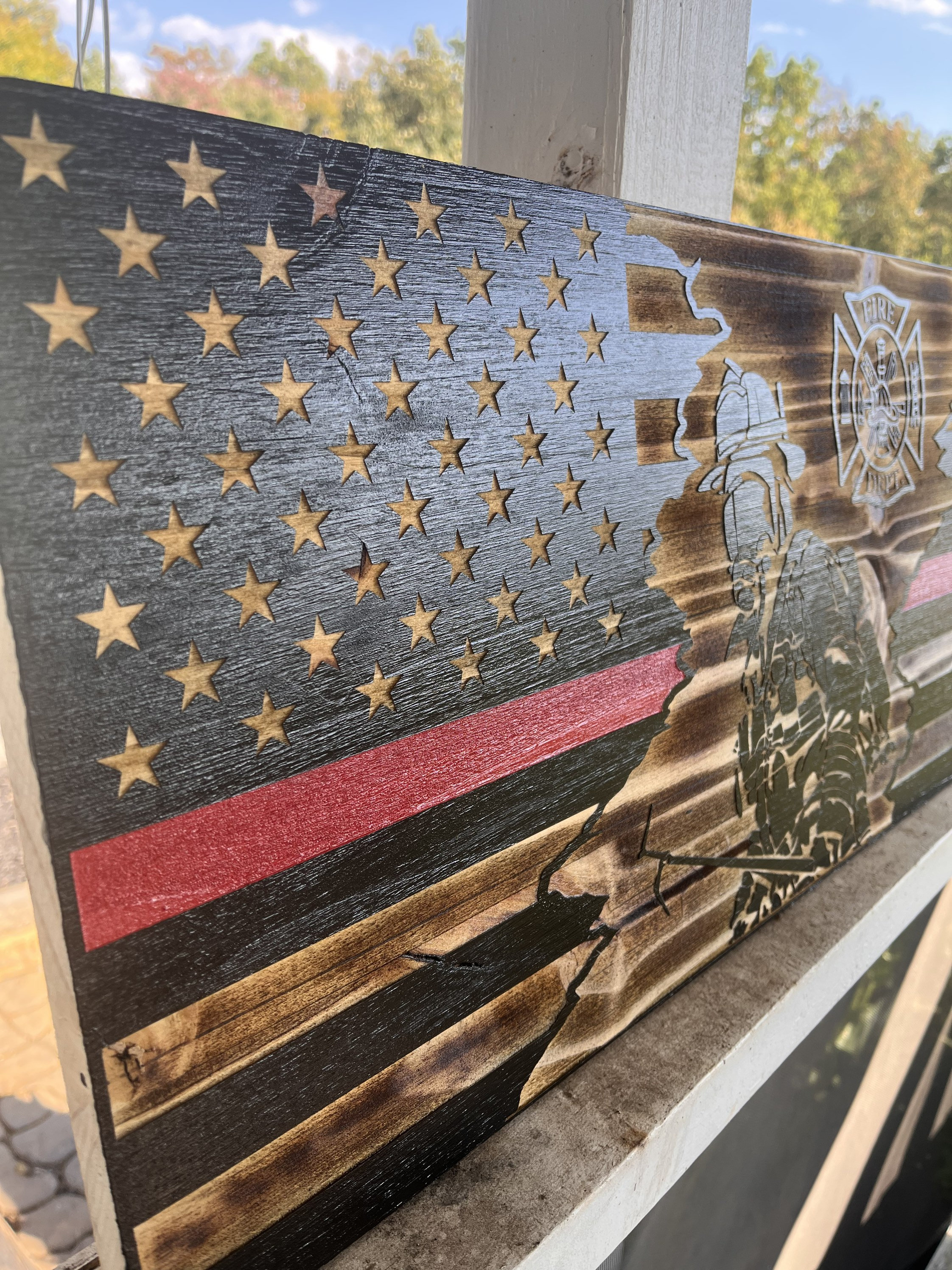 Custom Firefighter Flag, Wood Thin Red Line Decor, Retirement Gift ...