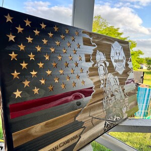Custom Firefighter Flag, Wood Thin Red Line Decor, Retirement Gift ...